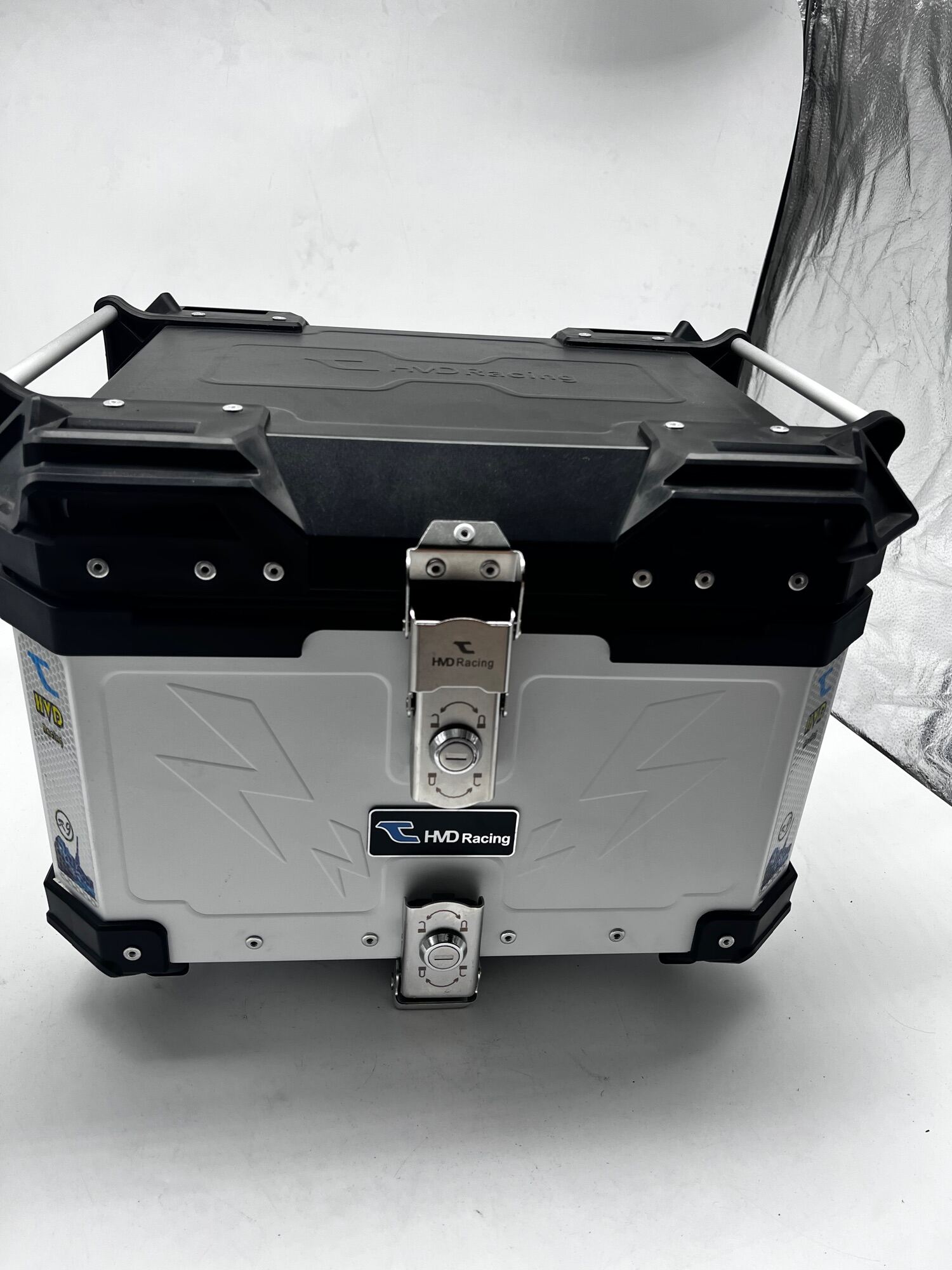 Motorcycle top box R7 HVD TOP BOX ALLOY 45L Black/white/silver ...