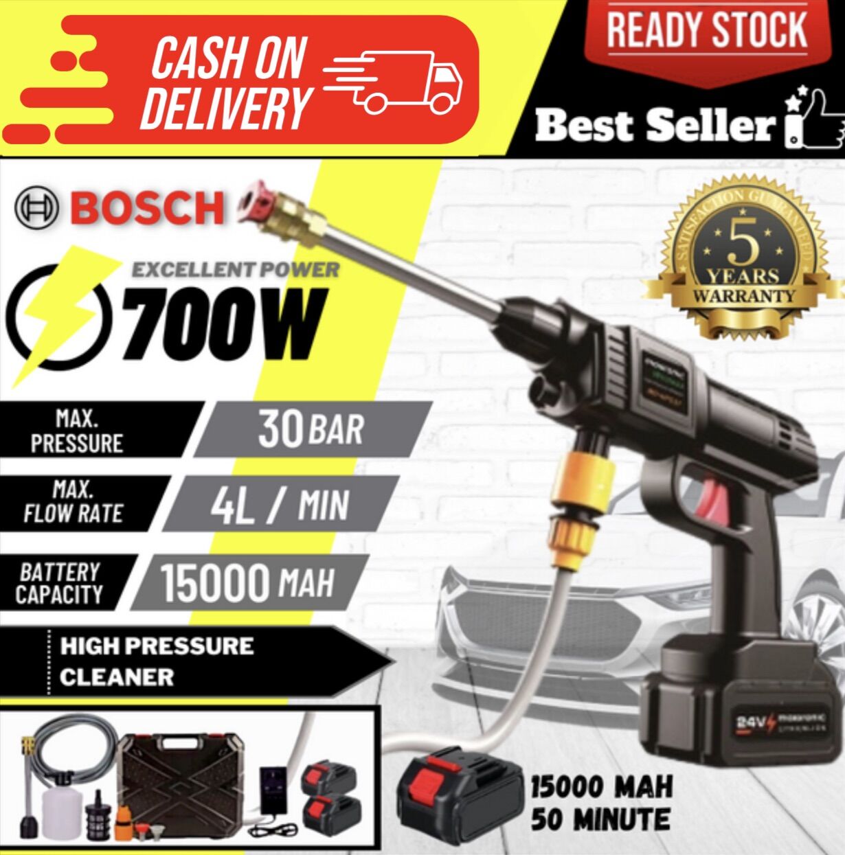 Cordless 999VF Water Jet Portable Car Wash Multi-purpose High Pressure ...