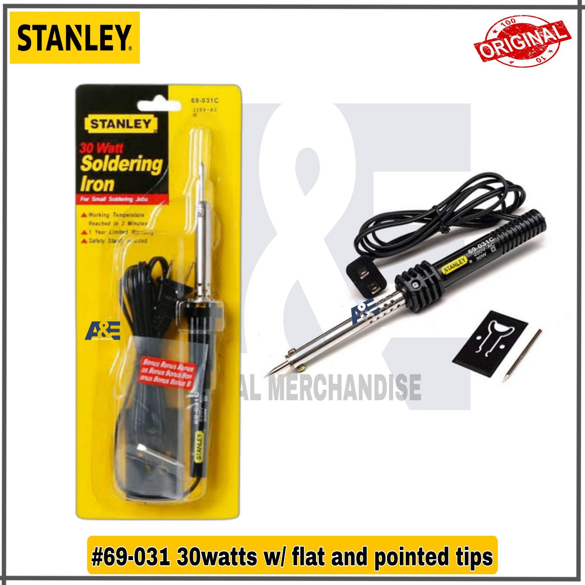 Stanley Soldering Iron 220v w/ Flat and Pointed Tip 30Watts #69-031 ...