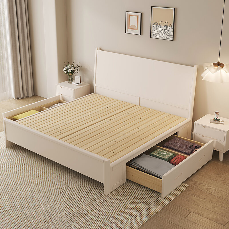 Solid Wood Bed Modern Minimalist 2 M Storage Bedroom Master Bedroom Bed ...