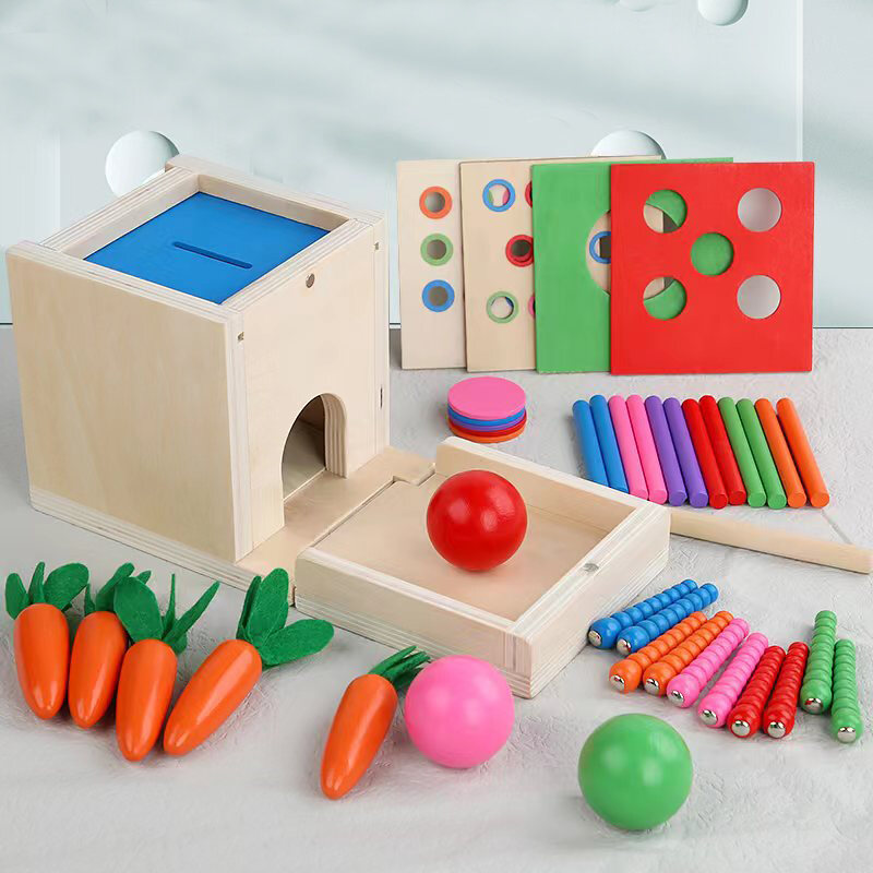 6-in-1 Wooden Montessori Toy Play Kit Object Permanence Box Play Set ...