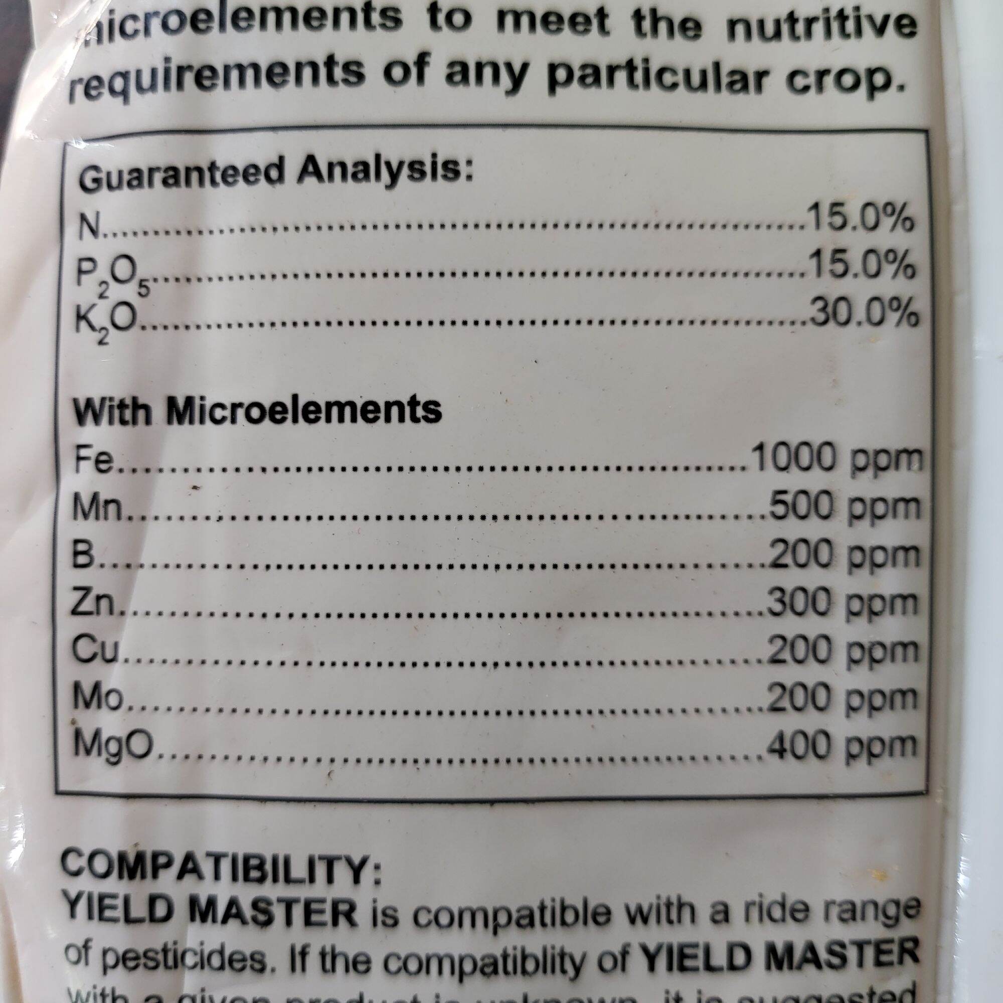 YIELD MASTER 15-15-30 FOLIAR FERTILIZER (1 KG) VAST AGRO SOLUTIONS INC ...