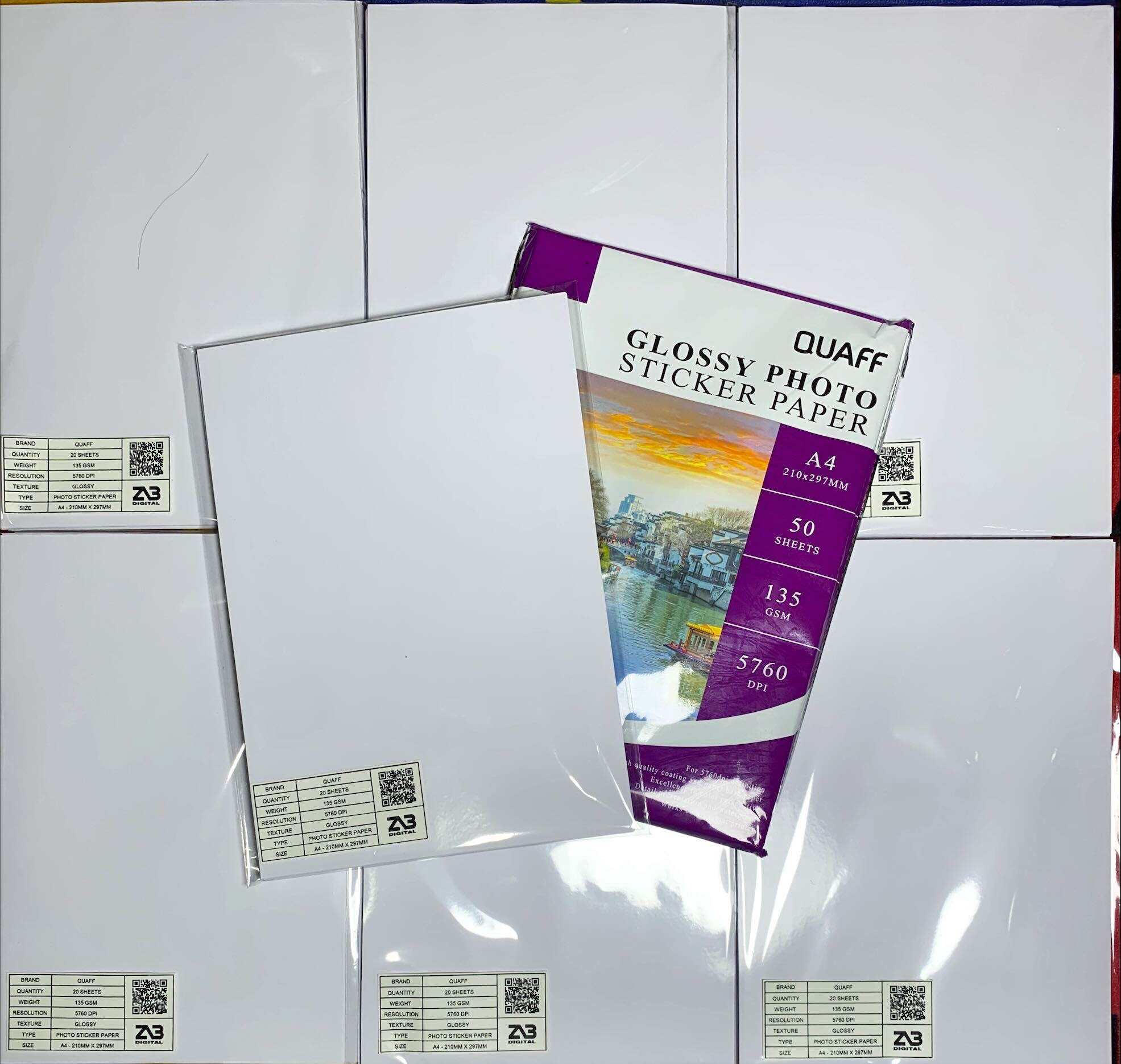 QUAFF Glossy Photo Sticker Paper 135/90 GSM A4 Size 20Sheets - Free ...