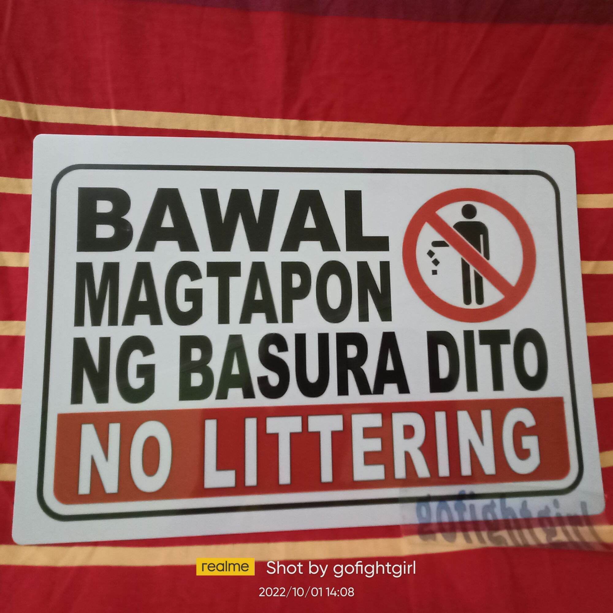 No Littering Bawal Magtapon ng Basura Dito Signage A4 Size PVC (Hard ...