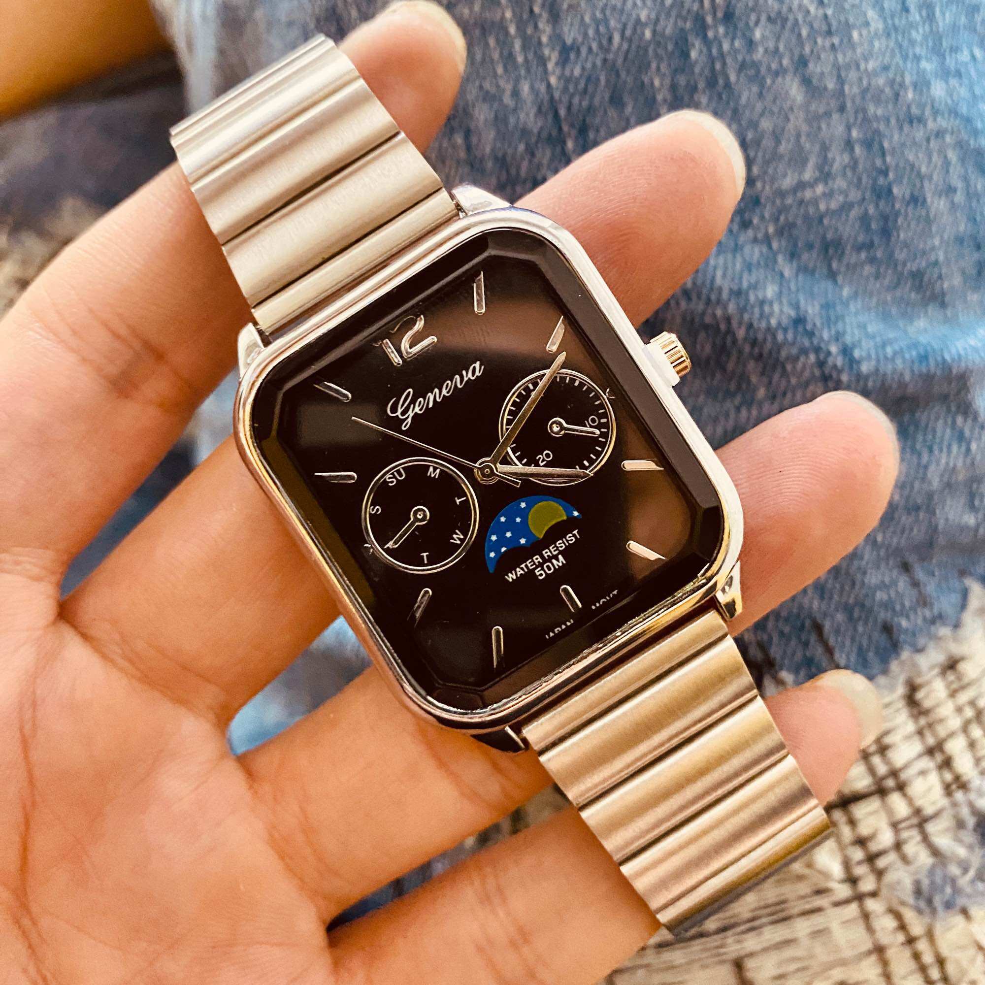 Relo Geneva Stainless Steel Watch For Men Luxury Square Men's Casual ...
