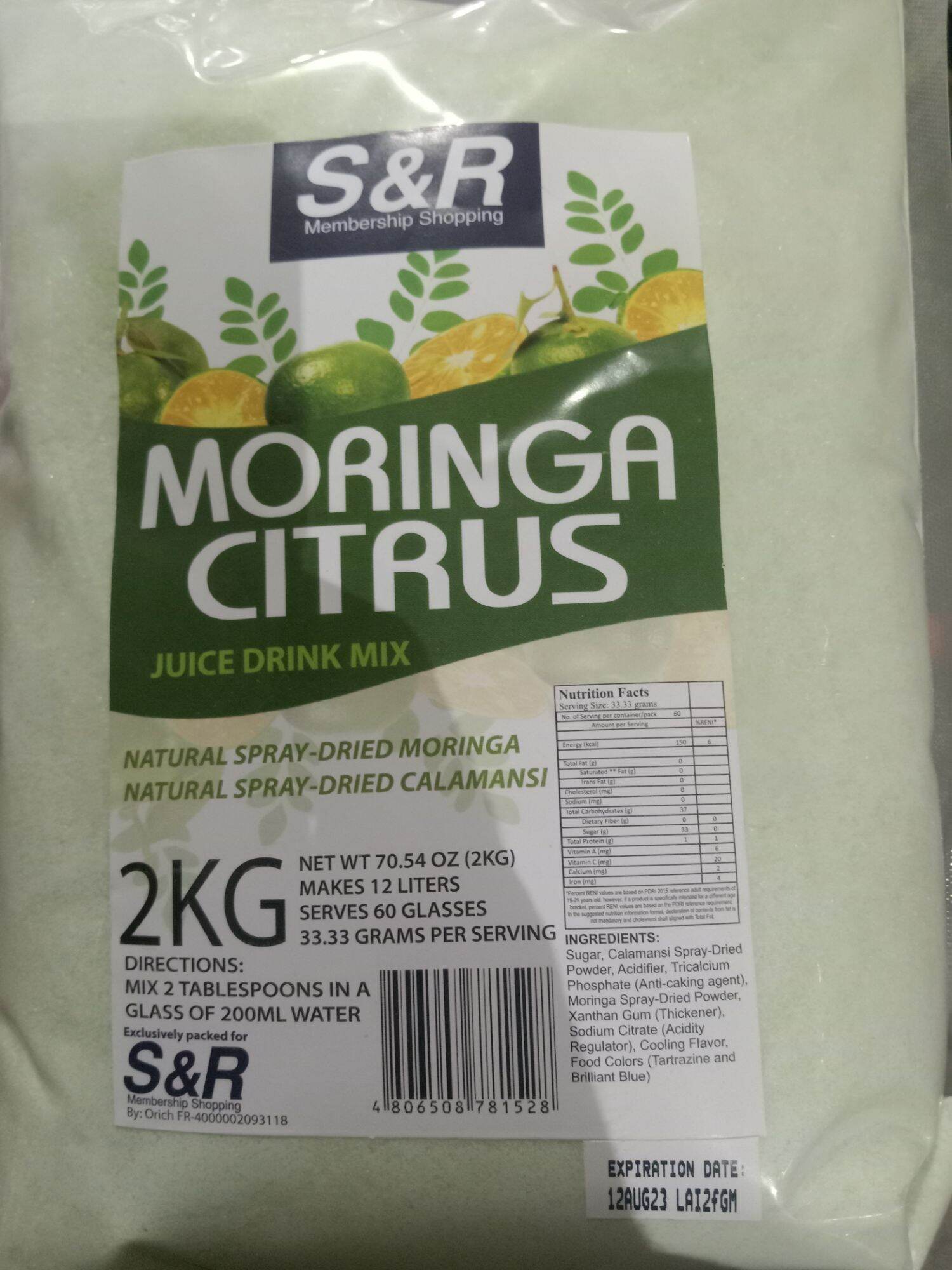 S&R MORINGA CITRUS JUICE POWDER 2KG (PHIL) 34721 | Lazada PH
