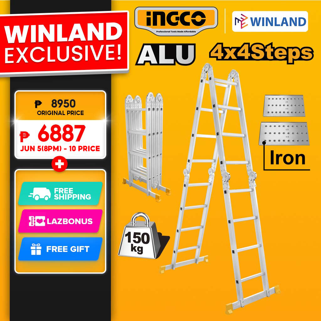 Ingco by Winland Multi-Purpose Aluminum Ladder 4x3 / 4x4 STEPS ...
