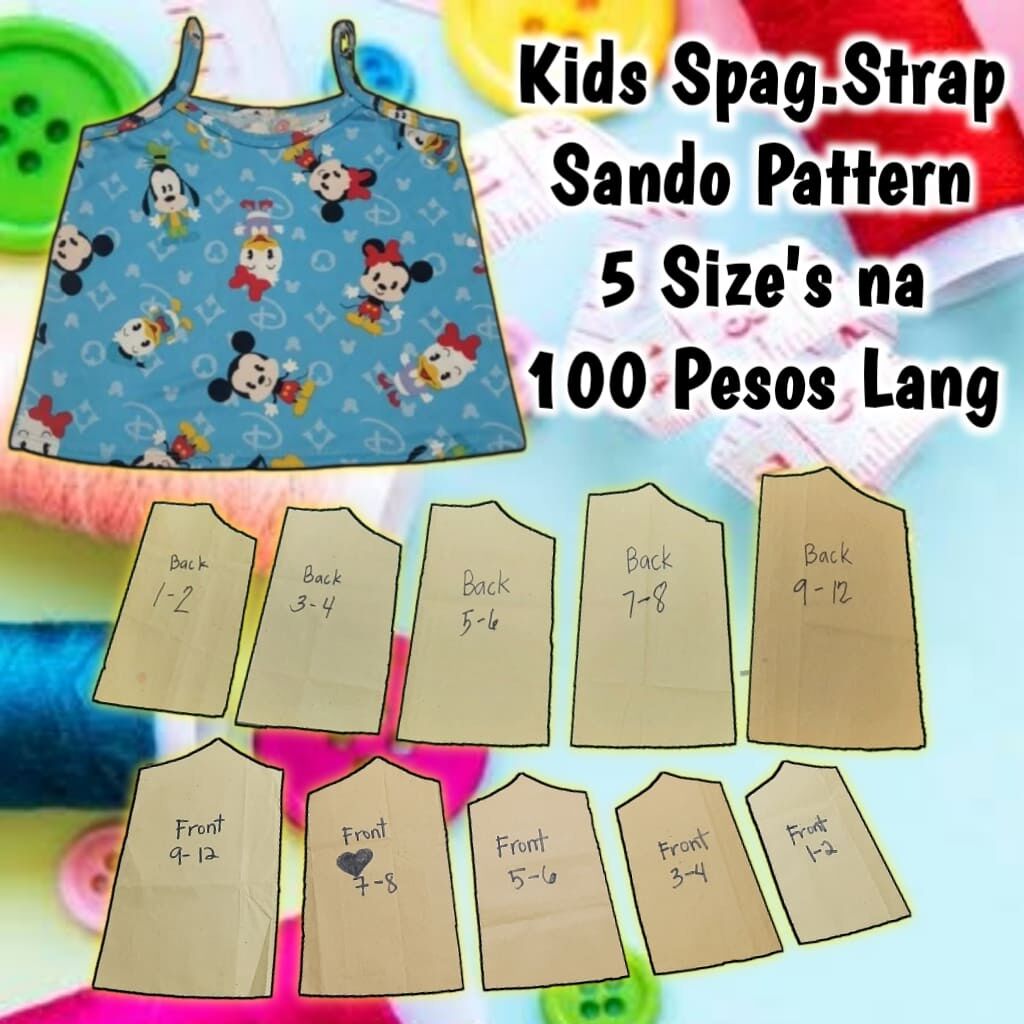 kids spaghetti strap Sando pattern 5 sizes from 1 to 12 years old 100 ...