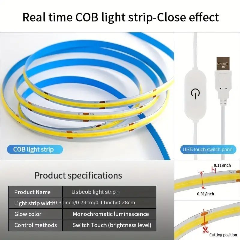 LED Light Strip USB Touch Sensor Dimmer Backlight 5V COB Diode Tape Ribbon For Home DecorDIY ...