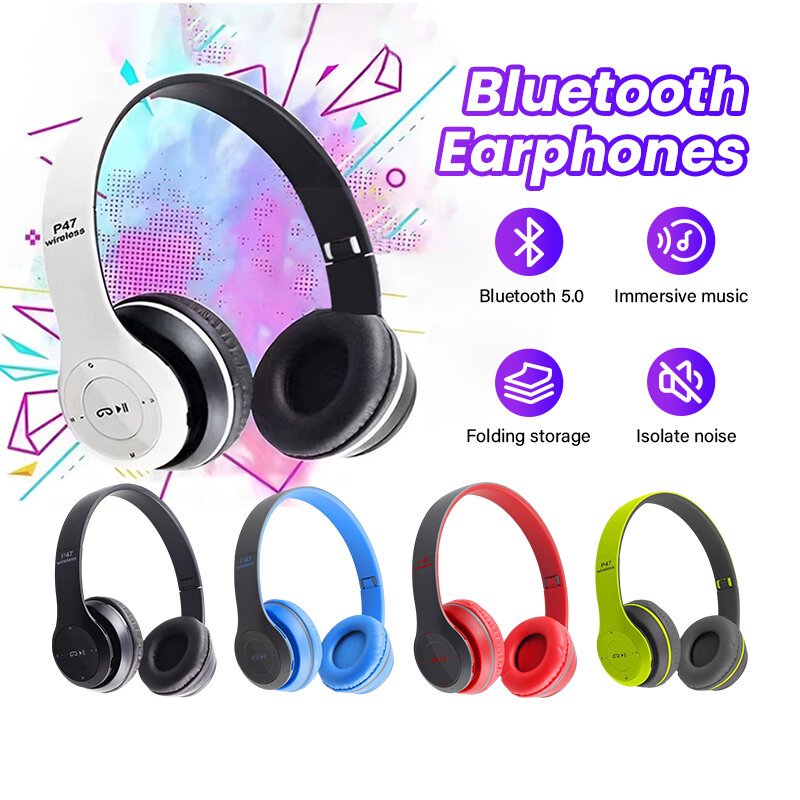 P47 Wireless Bluetooth on-Ear Headphone Headset 5.0 Bluetooth with ...