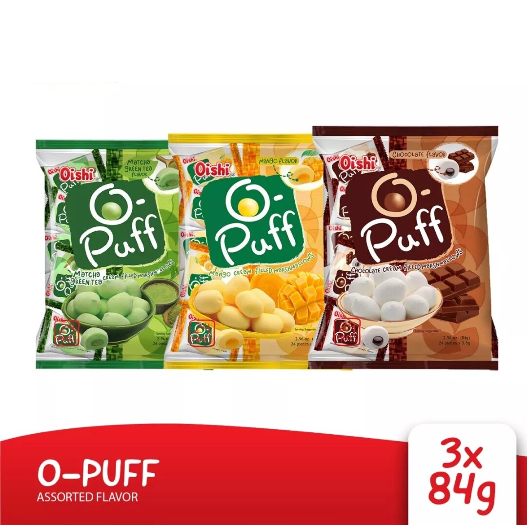 OISHI O - PUFF | SET OF 3 | ASSORTED | CHOCOLATE | MANGO | MATCHA GREEN ...