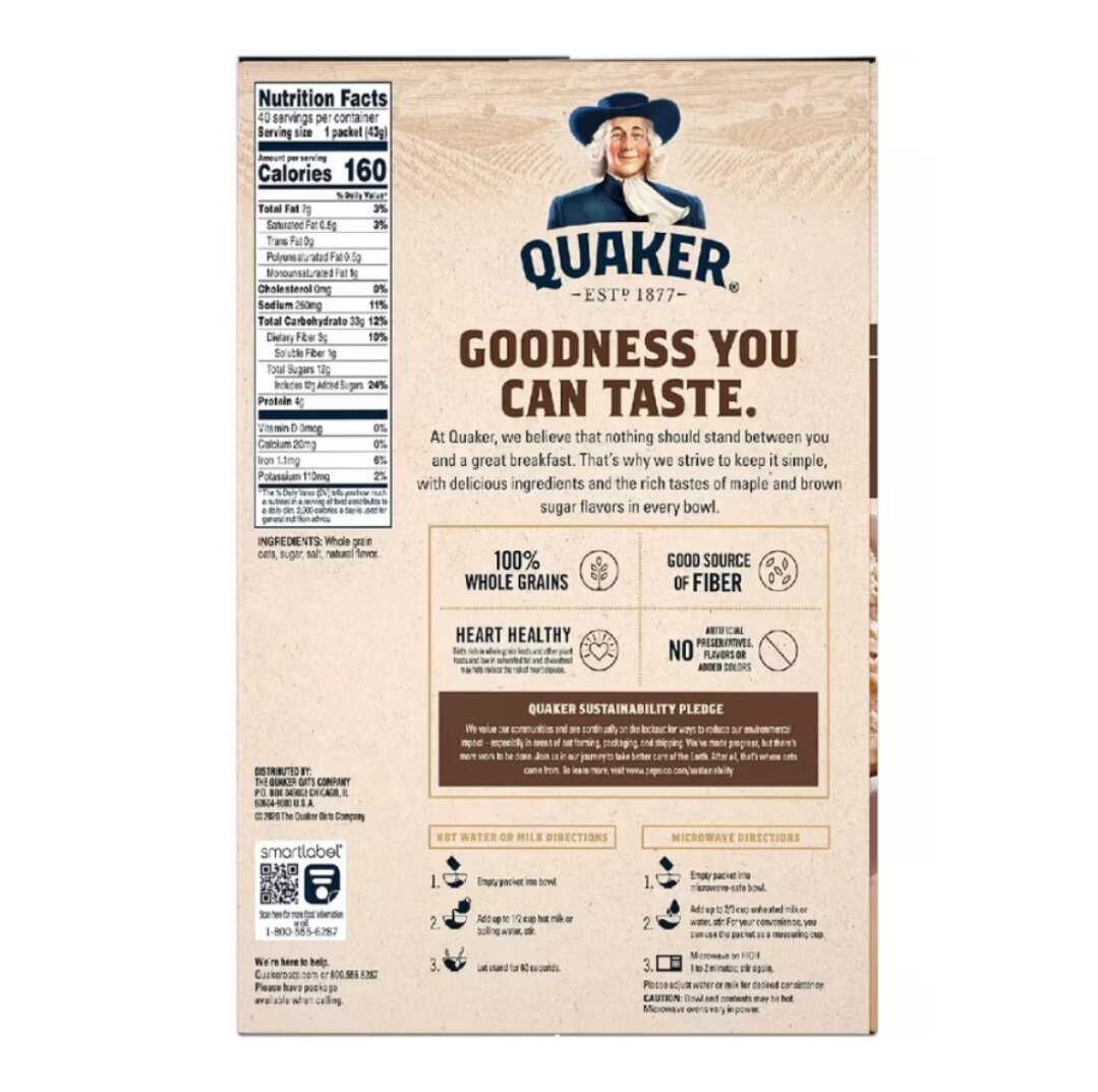 Quaker Maple & Brown Sugar Instant Oatmeal 40ct | Lazada PH