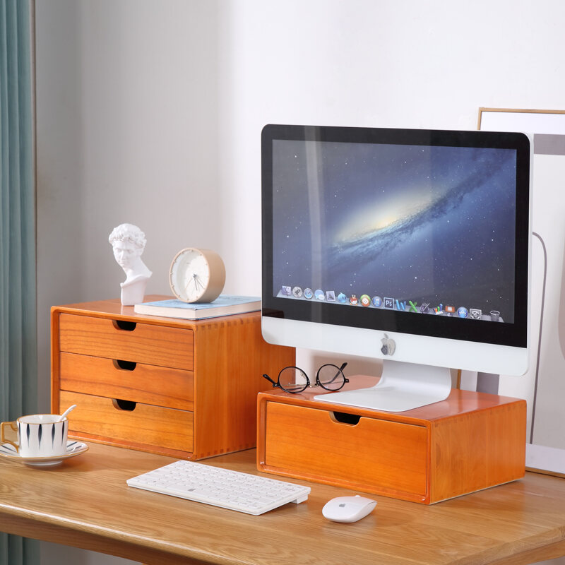 Solid Wood Desktop Multi-Layer Storage Cabinet with Drawer Office A4 ...