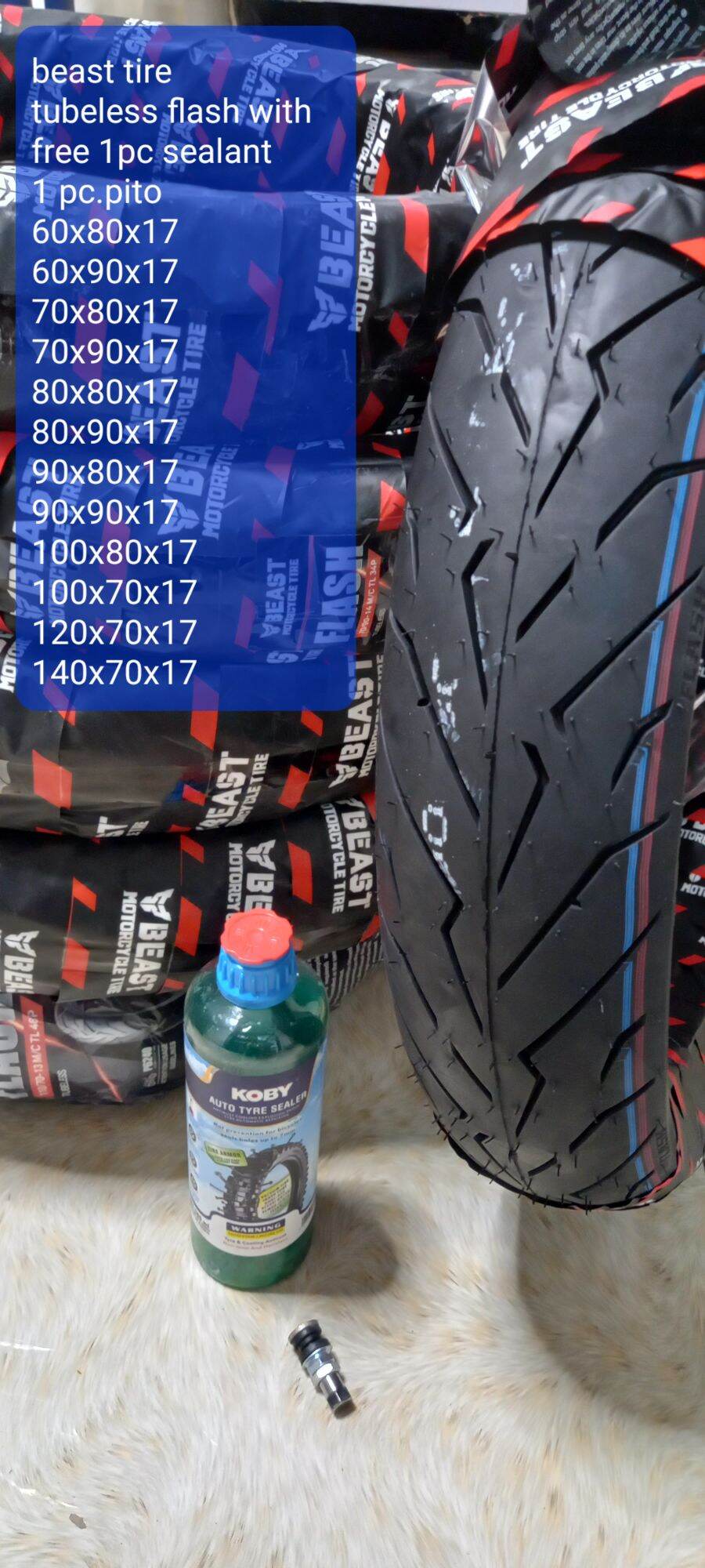 beast tire tubeless flash with free sealant and pito by 17 | Lazada PH