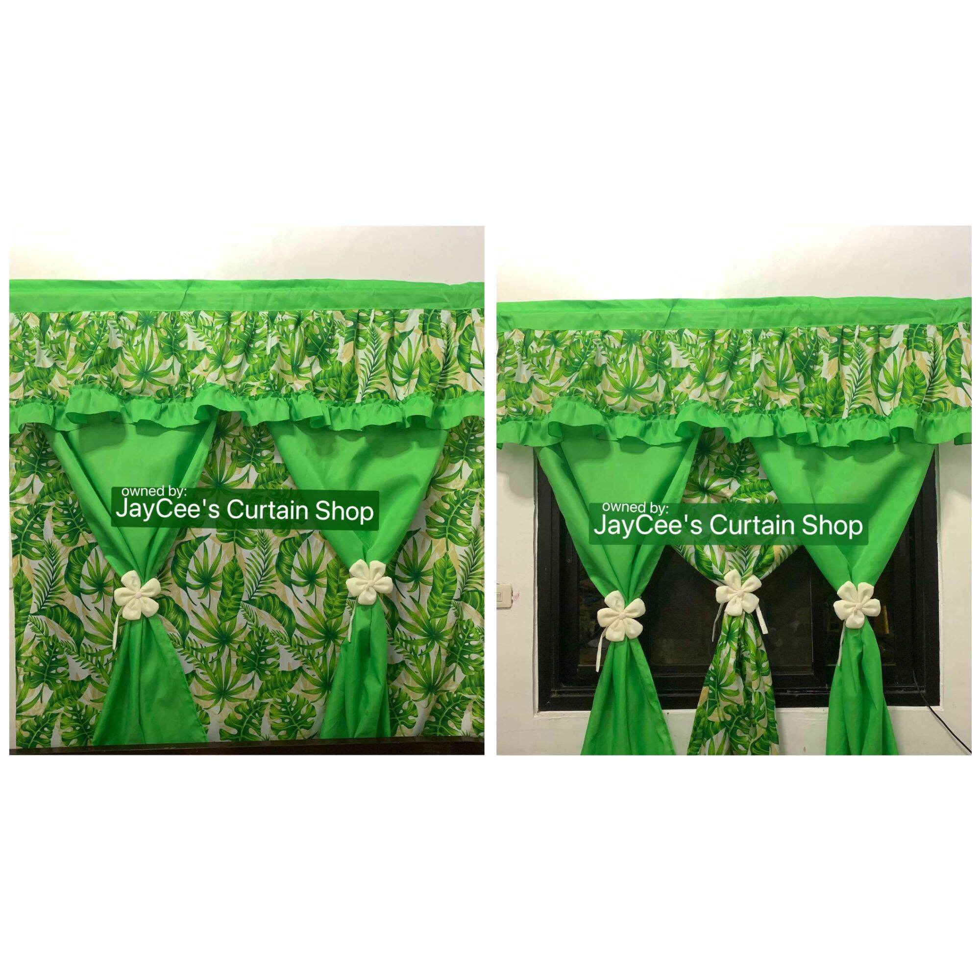 Curtain Co. | Apple Green Tropical Leaf Curtain Designs Set | Lazada PH