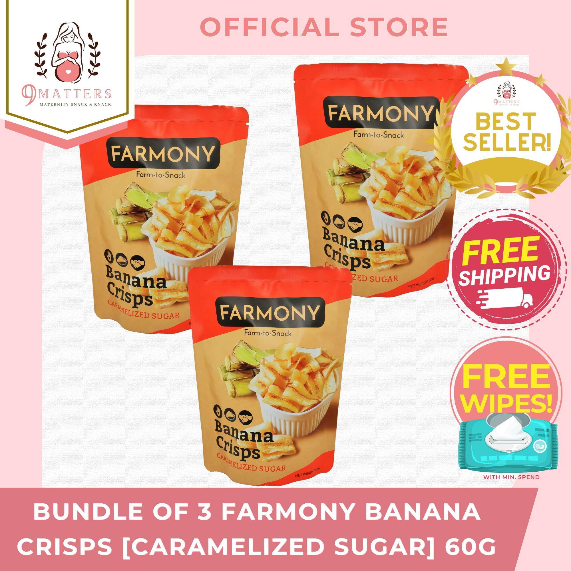 BUNDLE of 3 | Farmony Banana Crisps [Caramelized Sugar] 60g | Lazada PH