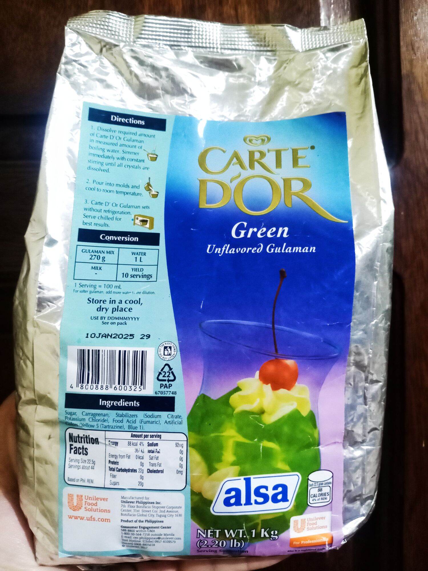 1Kg Carte D'Or Crystal Green Unflavored Alsa Gulaman Alsa 10 Servings ...