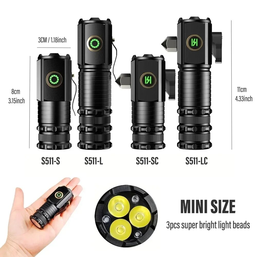 Powerful Mini LED Flashlight High Quality Aluminium Alloy Torch Type-C ...