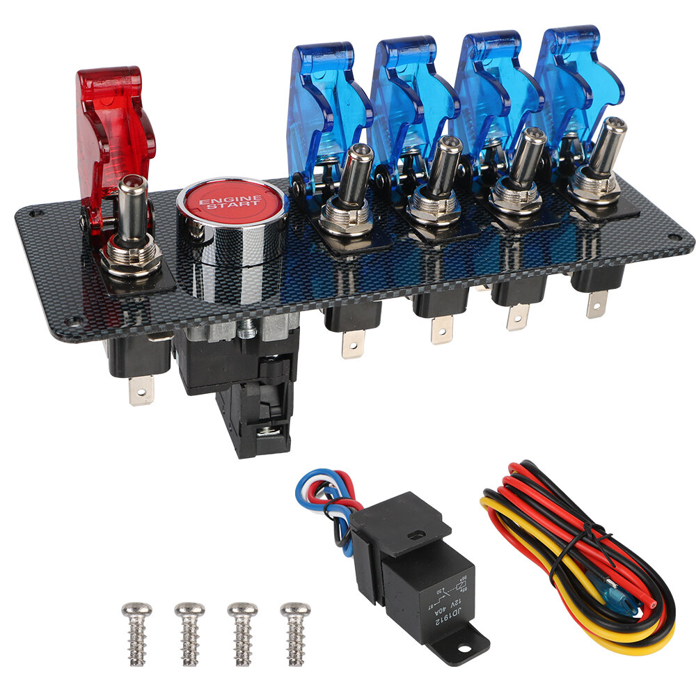 12V 4 Blue & 1 Red Racing Car Engine Switch Auto LED Toggle Ignition ...