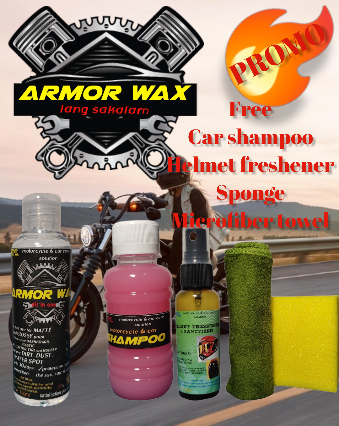 ARMOR WAX all in one with free HELMET FRESHENER car shampoo, sponge and ...