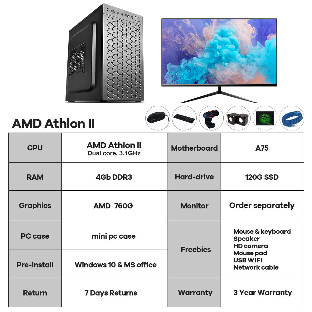 AMD Desktop Computer Full Set Athlon/Ryzen 3/5/7 series Octa core 4 ...