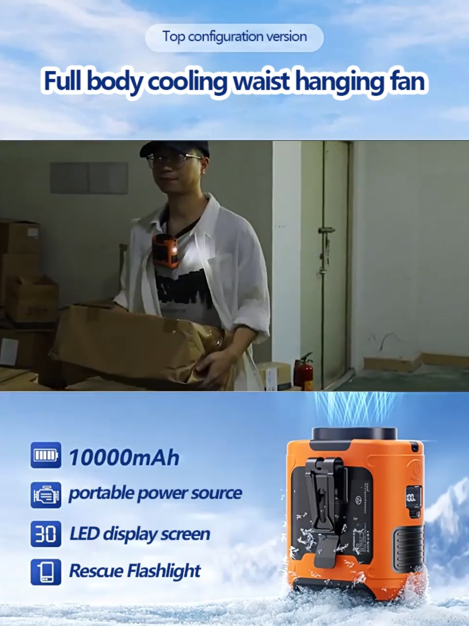 Kuwo Portable Waist Cooling Fan with 5 Speed Adjust 10000mAh Power Bank ...