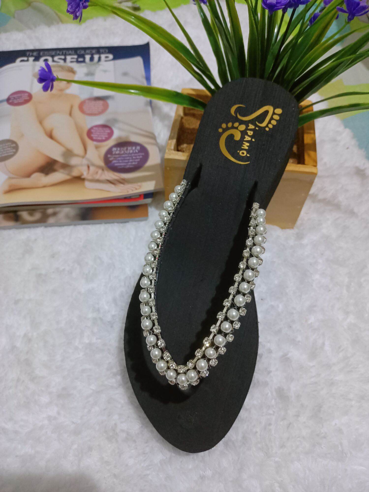 sapamo Footwear's wedge slippers, beaded, handmade, | Lazada PH
