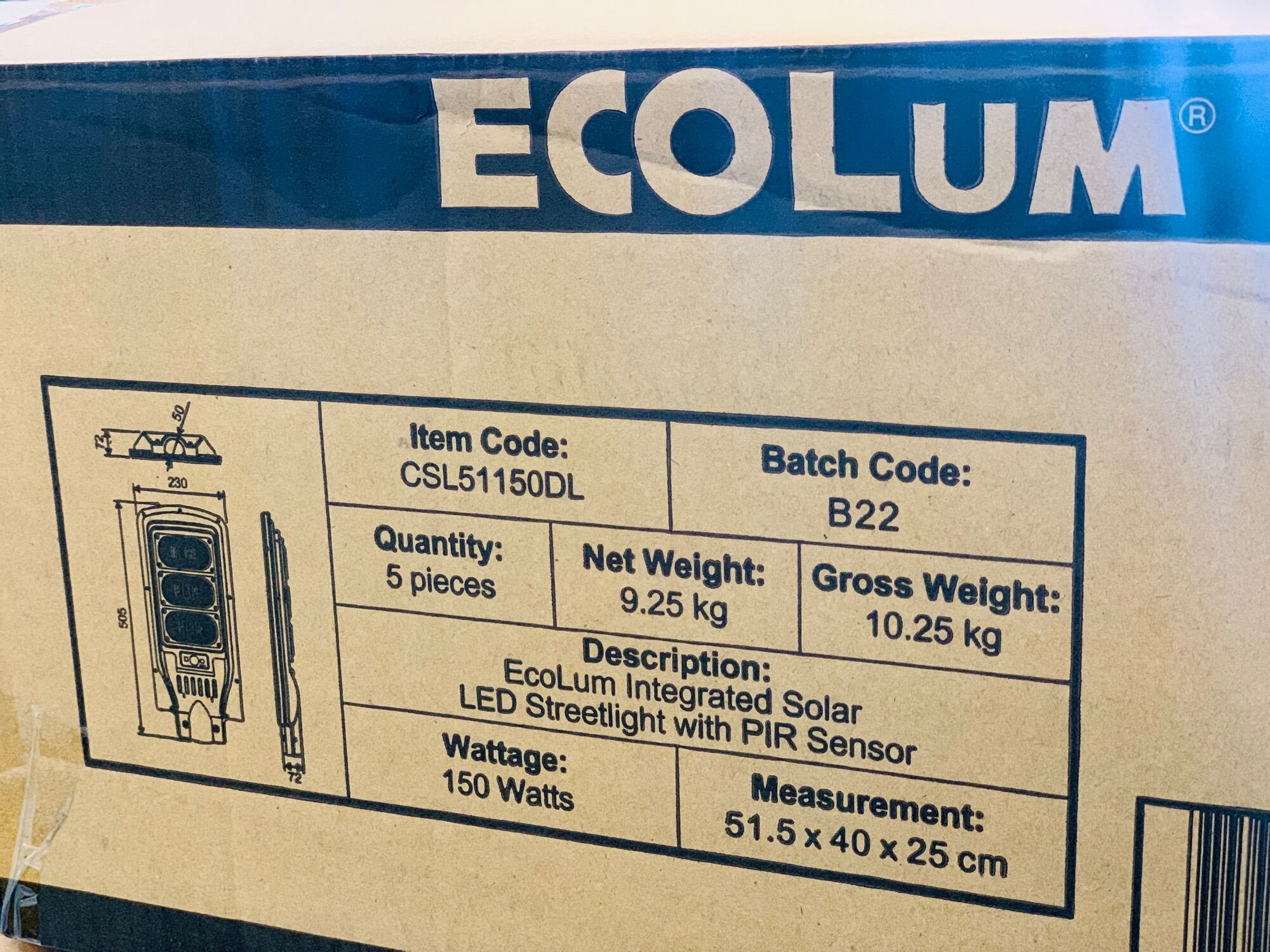 ECOLUM Integrated Solar LED Streetlight 150W | Lazada PH