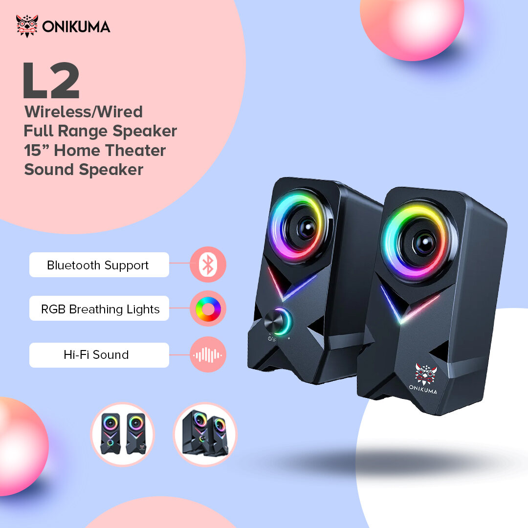 Onikuma L2 Subwoofer Desktop PC Laptop Gaming Bluetooth USB Stereo Computer Speakers LED Tweeter ...