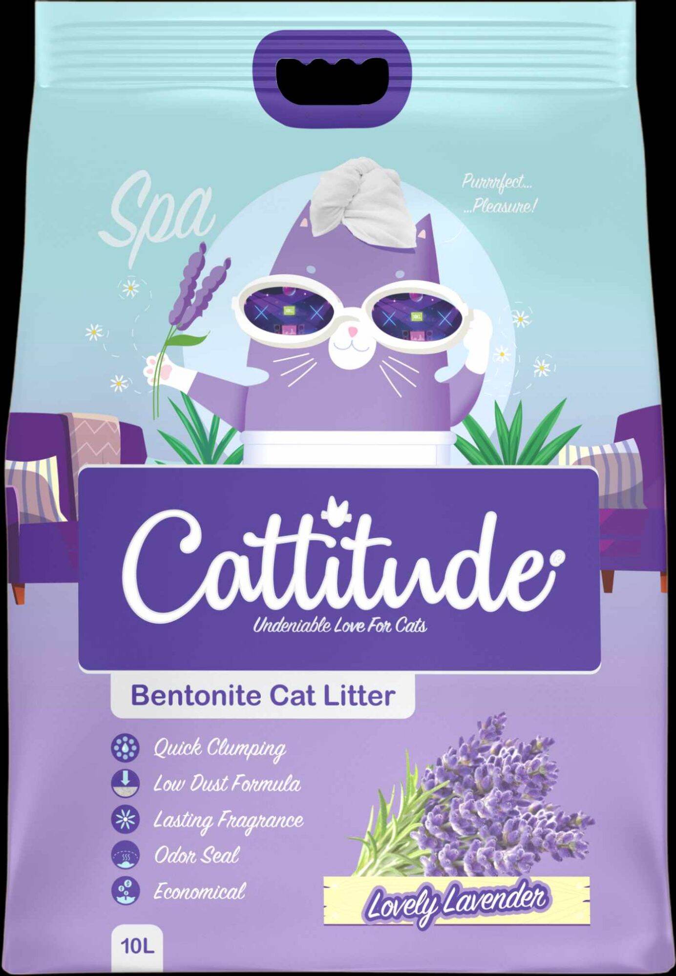 Cattitude Bentonite Cat Litter 10L in Luscious Lemom Lovely Lavender ...
