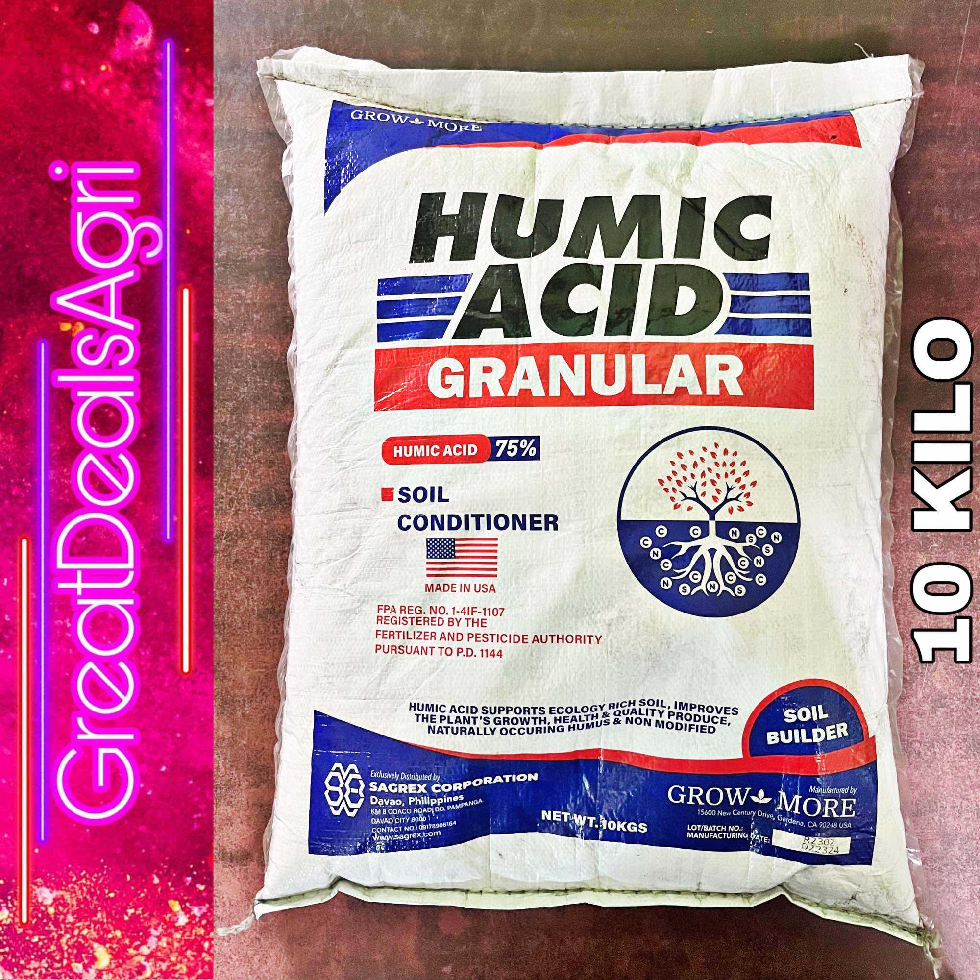 HUMIC ACID (10 KILO BAG) GRANULAR GROW MORE USA (75% HUMIC ACID; 14% ...
