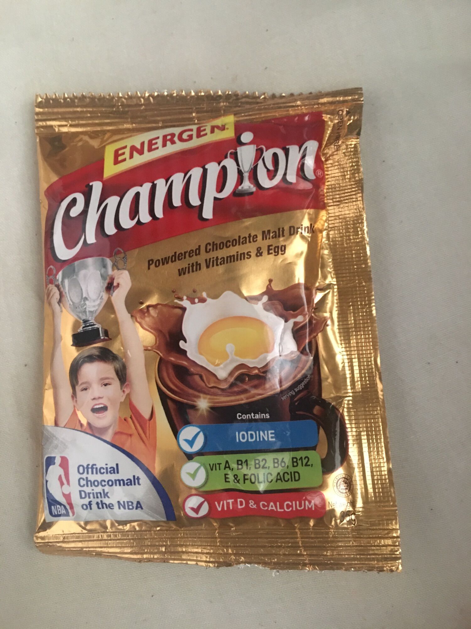 Energen Champion powdered chocolate malt drink with vitamins and egg ...