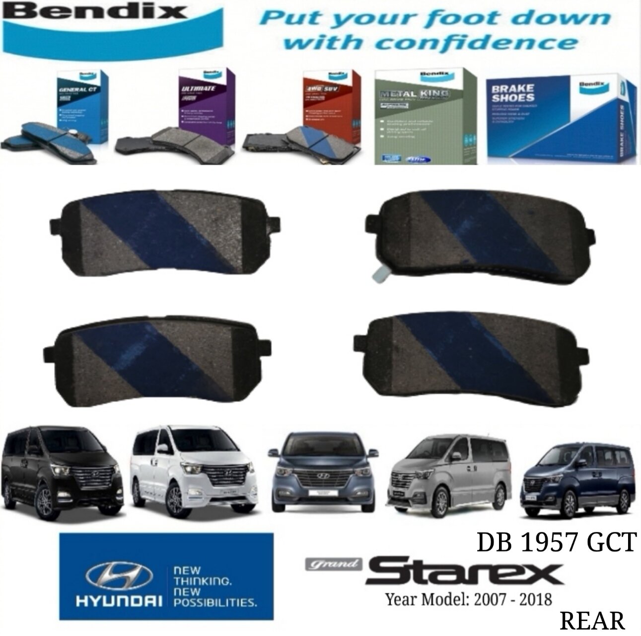 BENDIX BRAKEPAD FOR HYUNDAI GRAND STAREX 2007 - 2018 "REAR" (DB 1957 ...