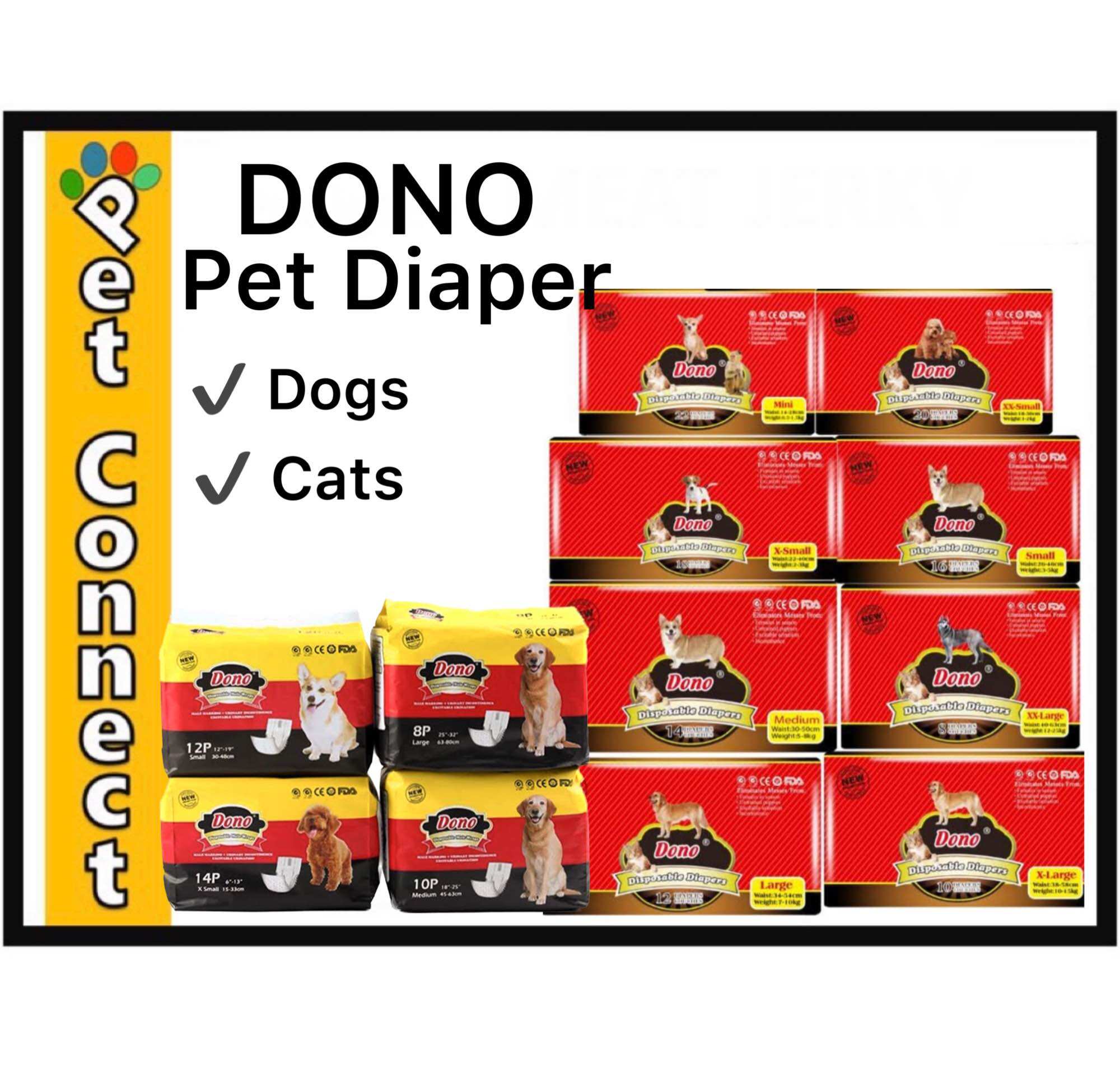 Dono Disposable Diapers for Pet Dog and Cat Male or Female Diaper ...