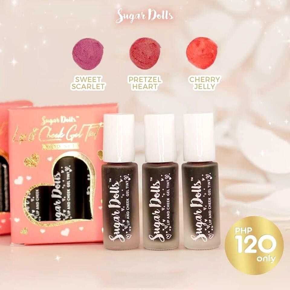 SUGAR DOLLS LIP & CHEEK GEL TINT TRIO SET SWEET SCARLET | PRETZEL HEART| CHERRY JELLY | Lazada PH