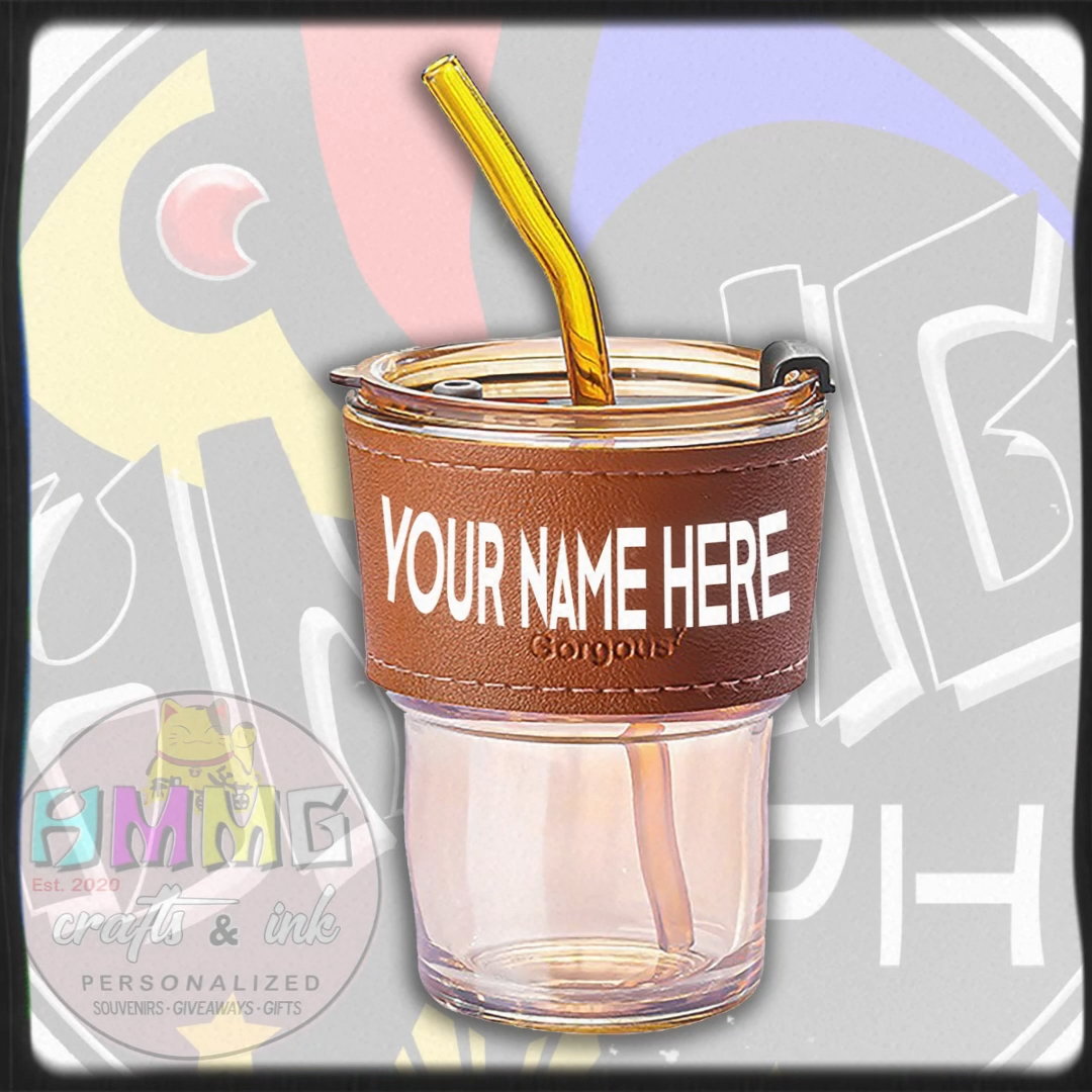 Coffee Glass Cup with Leather Sleeve PERSONALIZED - (HTV - NOT STICKER ...