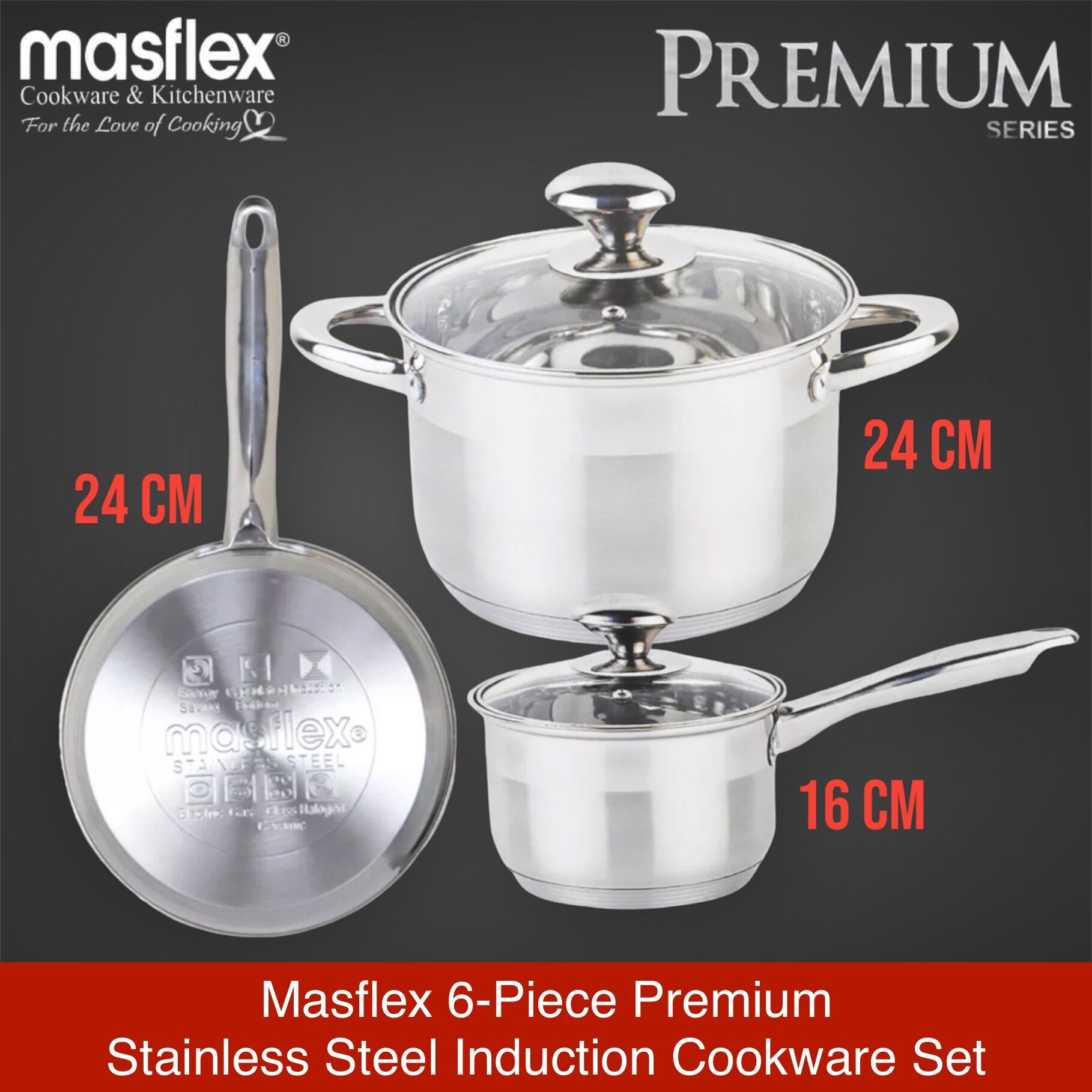 Masflex 6-Piece Premium Quality Stainless Steel Induction Cookware Set ...