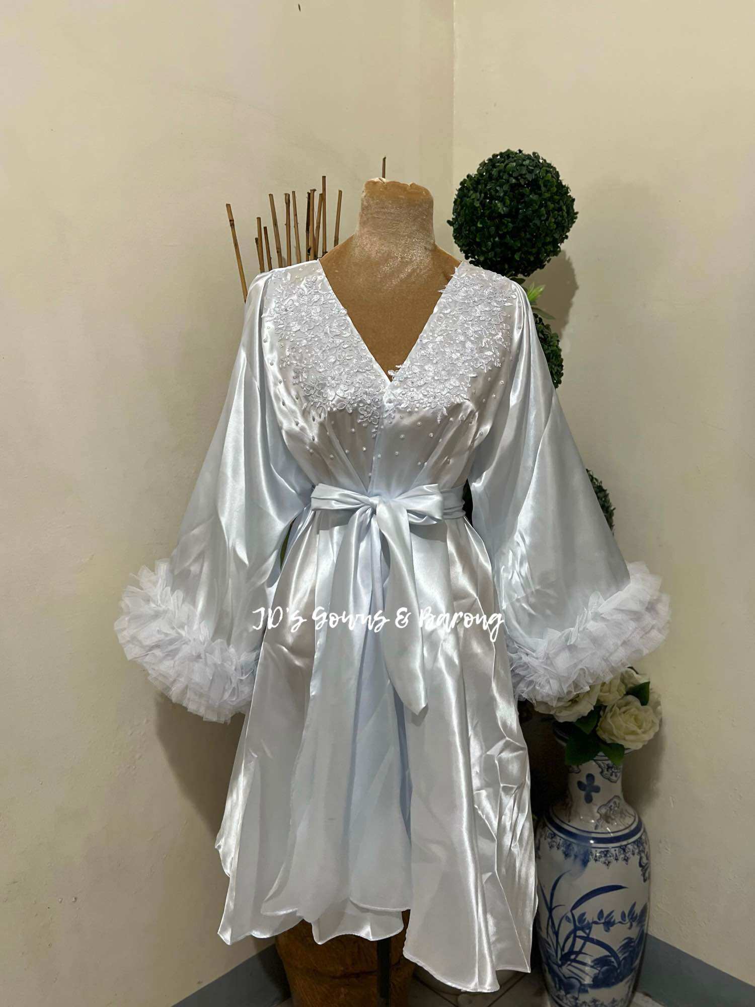 Bridal Robe Midi Silk Satin Raffles Design | Lazada PH