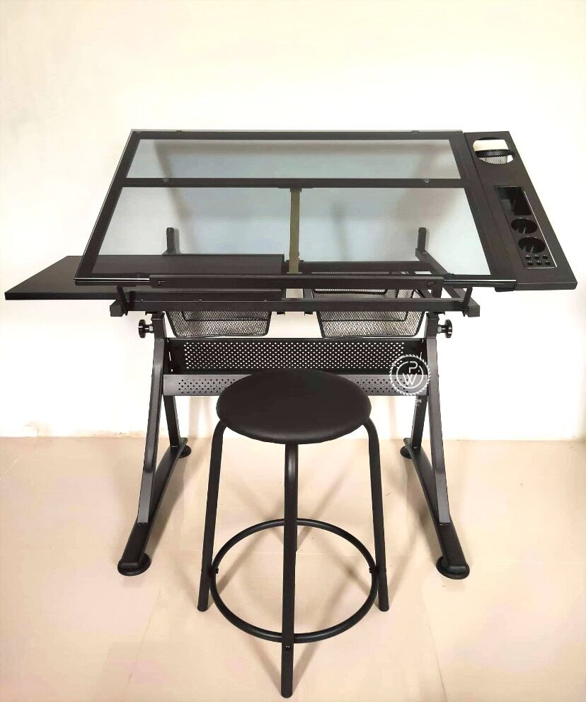 GLASS DRAFTING TABLE W/ FREE CHAIR | FREE LED LIGHT | COD | WITH ...