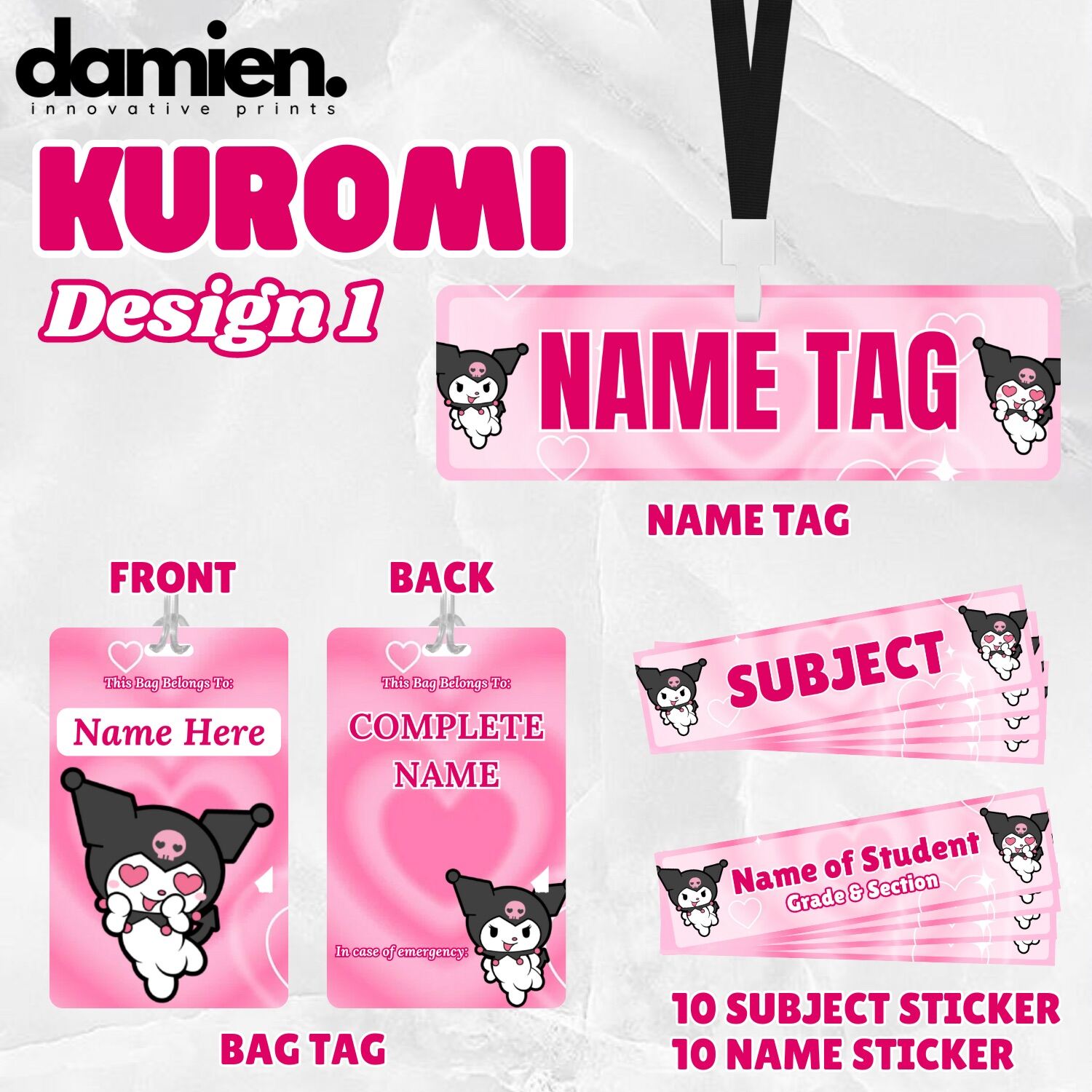 KUROMI SET | CUSTOMIZE | NAME TAG | BAG TAG | STICKERS | Lazada PH