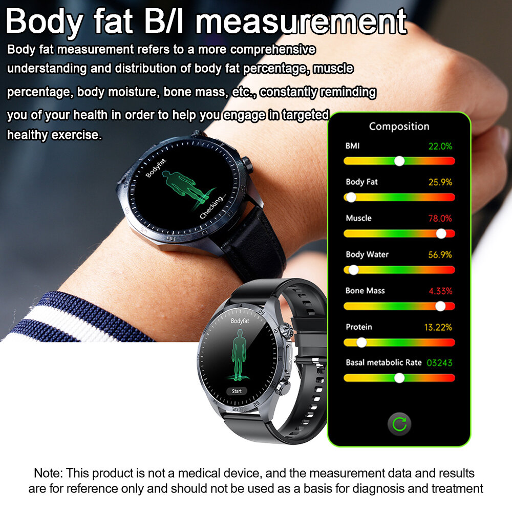 2024 New Uric Acid Blood Fat Smartwatch ECG Blood Glucose Heart Rate ...