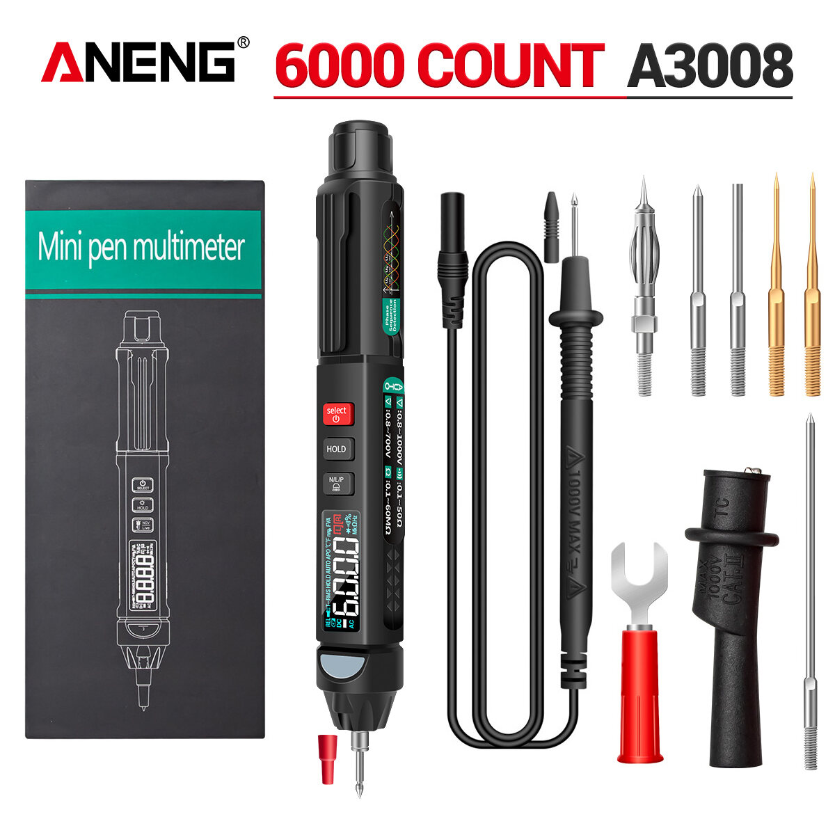 ANENG A3008 Digital Multimeter Auto Intelligent Sensor Pen Tester 6000 ...