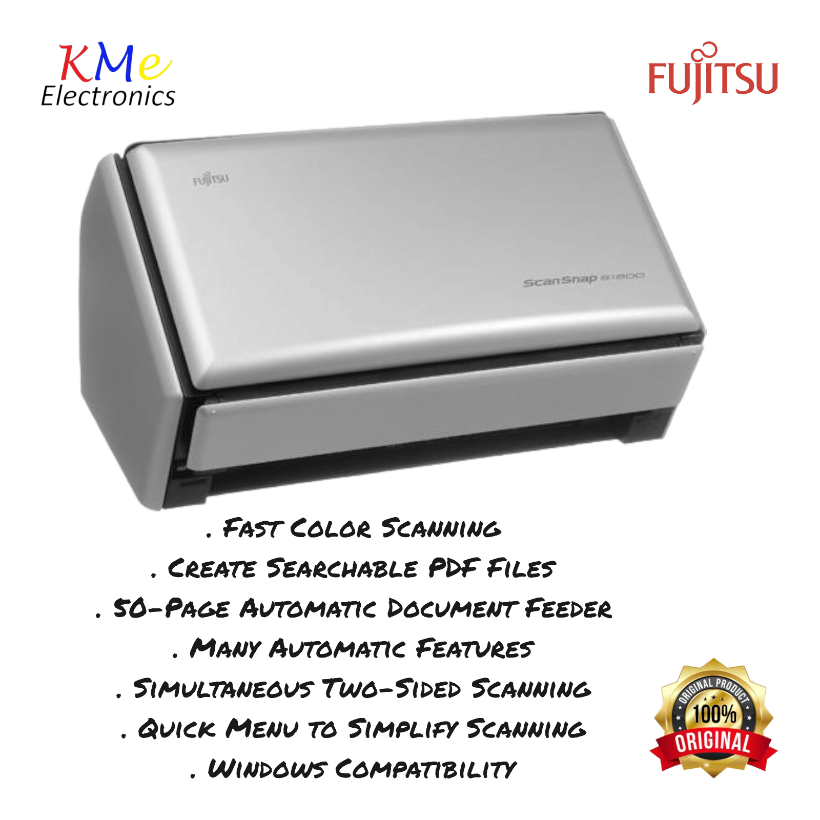 Original Fujitsu Ricoh ScanSnap S1500 Sheet-fed Document Scanner ...