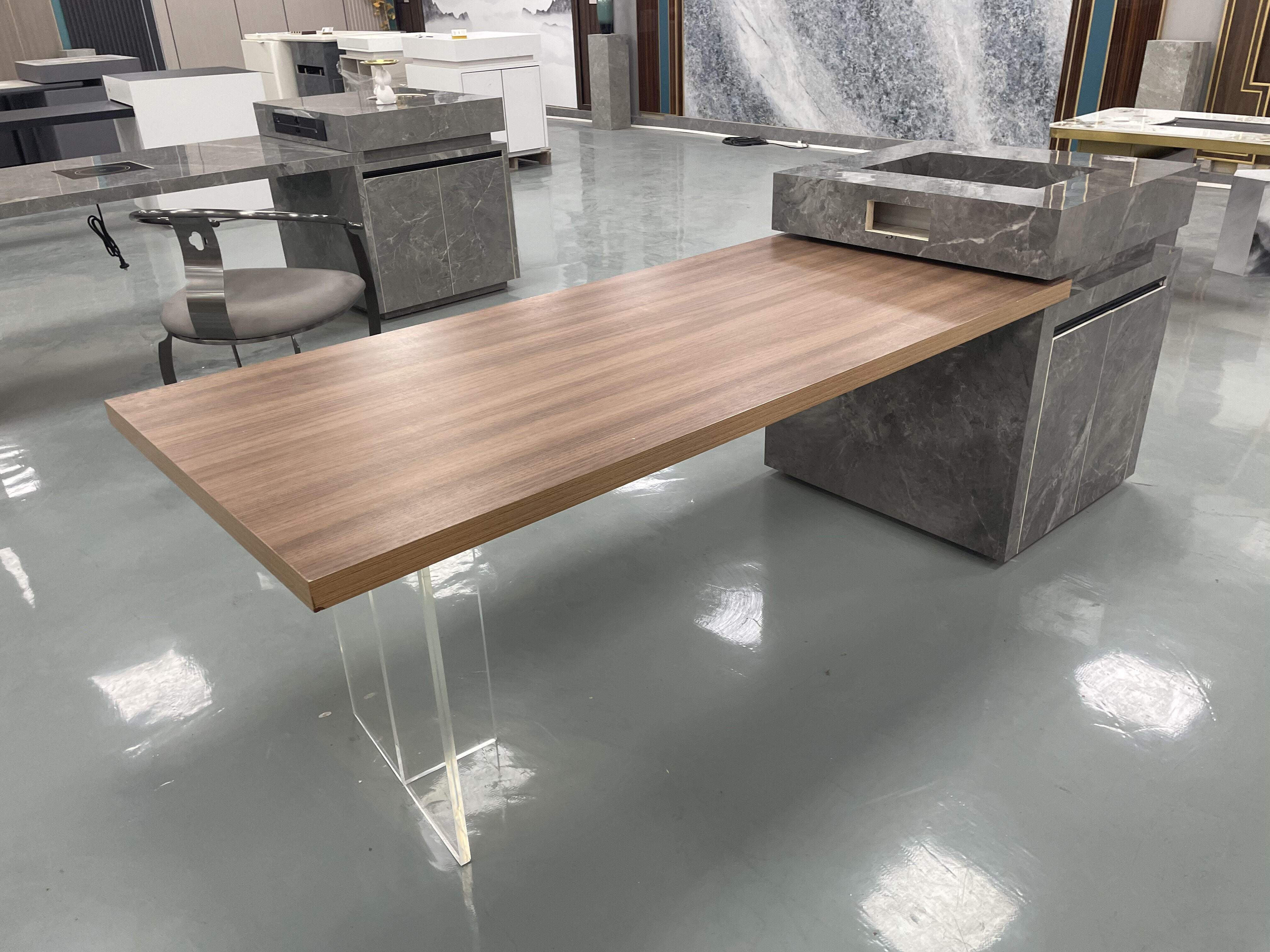 Stone Plate Kitchen Island Dining Table Integrated Retractable ...