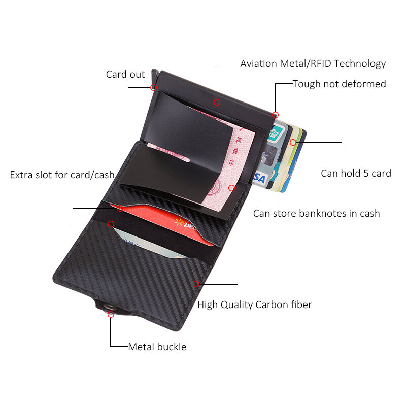 Carbon Rfid Card Holder Men Women Airtag Wallet Money Bag Leather Purse ...