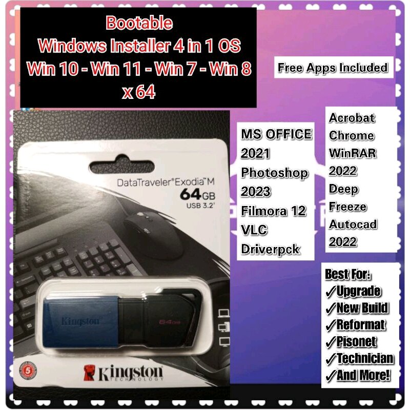 Technician Edition Bootable Usb Installer 64GB USB 4 in 1 Win10 Pro ...