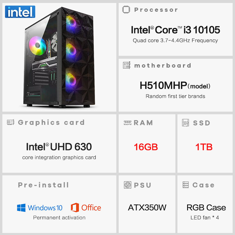 (Brand new)Desktop Computer Full Set Intel Core I3 8100 Quad core 16G ...