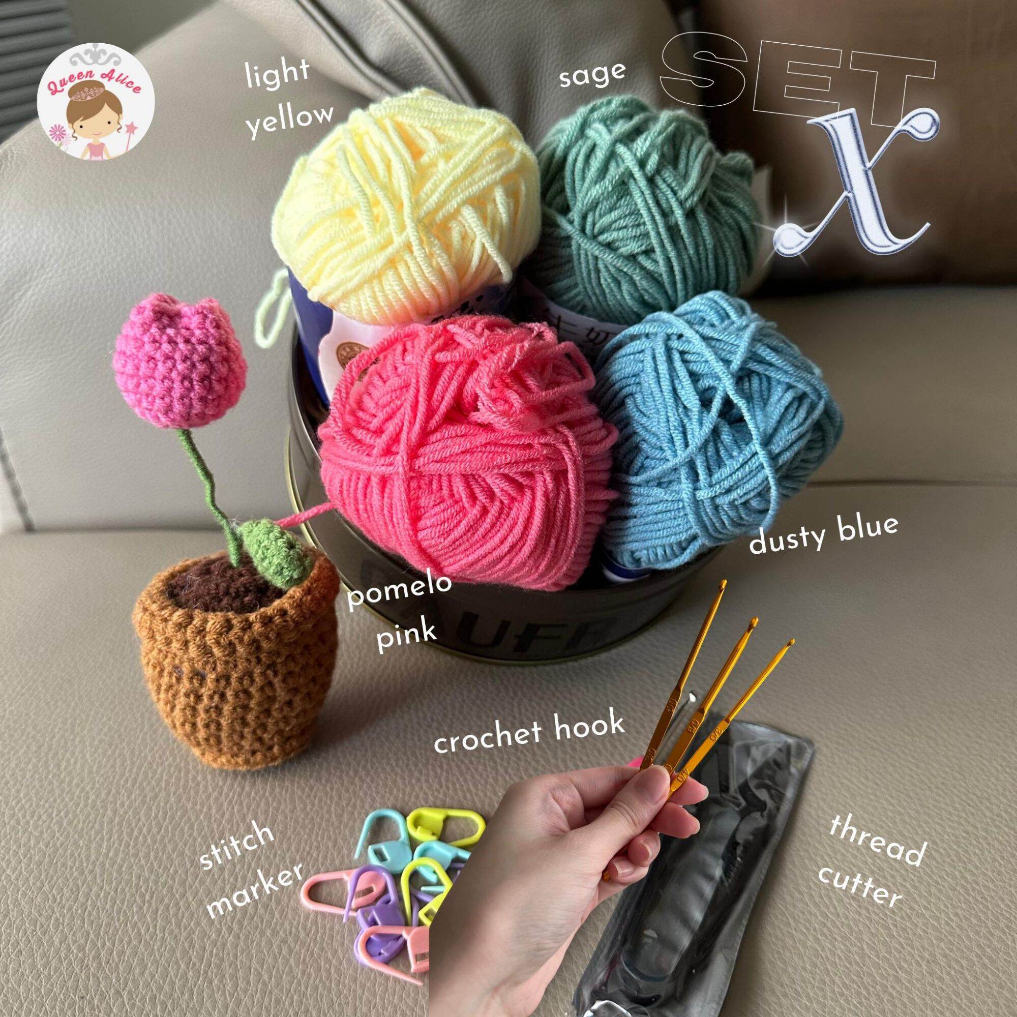 Premium Yarn Sets ( 4 Yarns / 1 Gold Double Size Hook / Stitch Markers ...