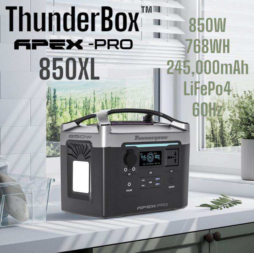 Thunderbox Apex-Pro 850XL 850w output max surge 1700w 768wh 245,000mah LiFePo4 battery