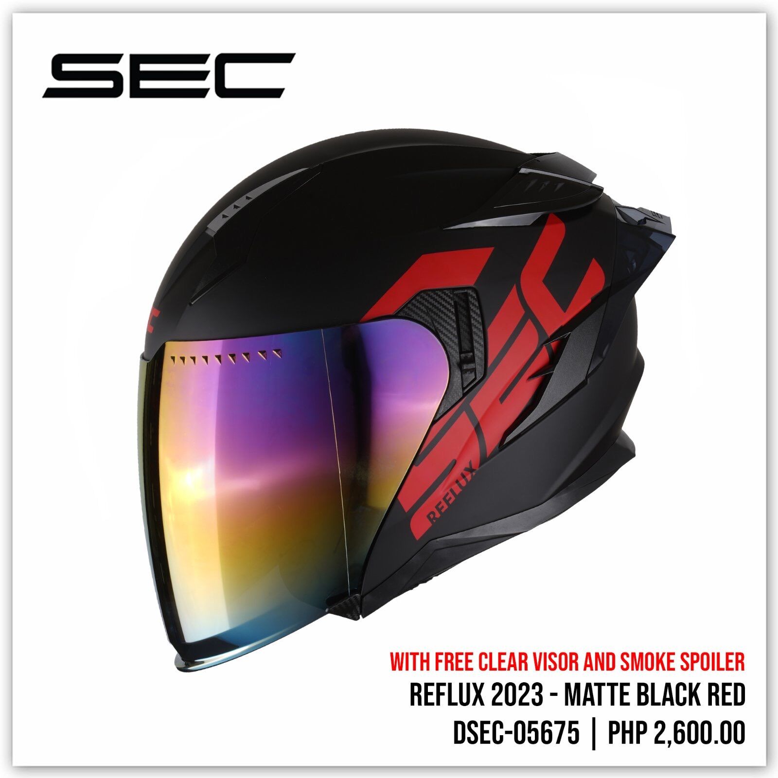 sec reflux half face dual visor helmet with FREE CLEAR LENS & SPOILER ...